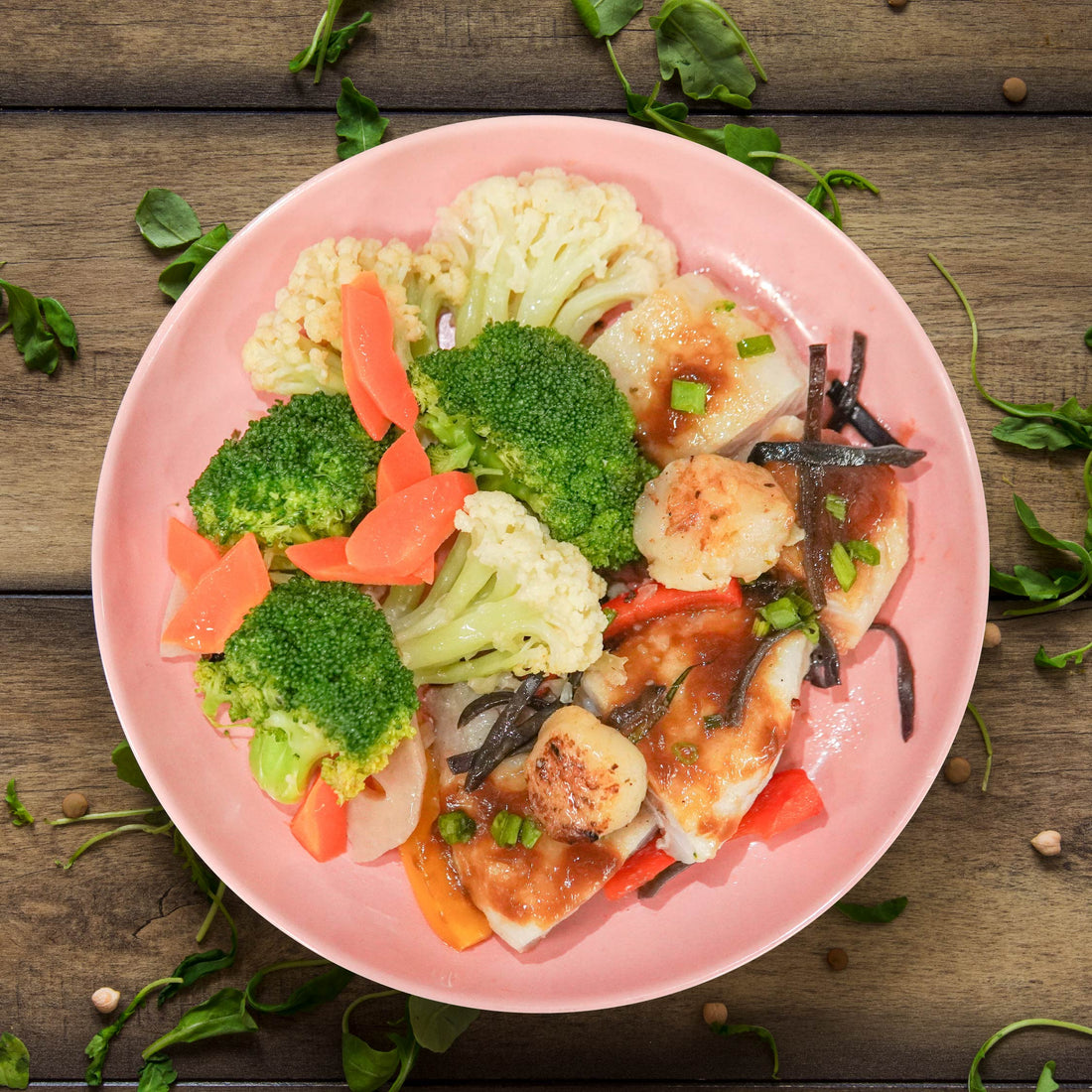 Sauteed Garlic Fish Fillet w/ Black Fungus and Seasonal Vegetable ...